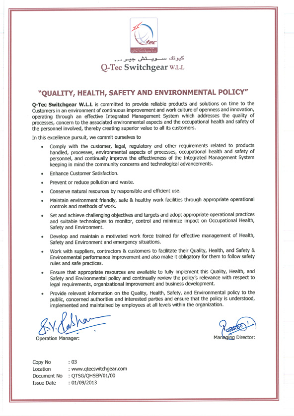 Q-Tec Switchgear W.L.L. - Technology - Quality Assurance